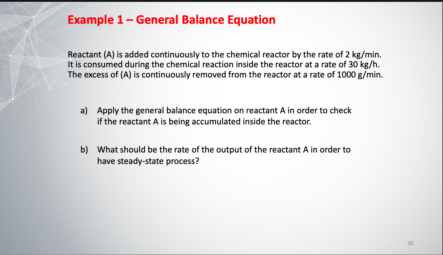 Solved Example 1 - General Balance Equation Reactant (A) is | Chegg.com