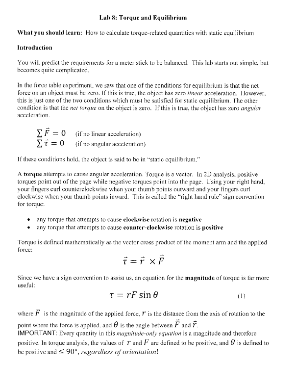Lab 8: Torque and Equilibrium What you should learn: | Chegg.com