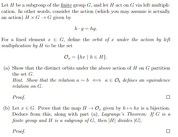 Solved Let H be a subgroup of the finite group G, and let H | Chegg.com