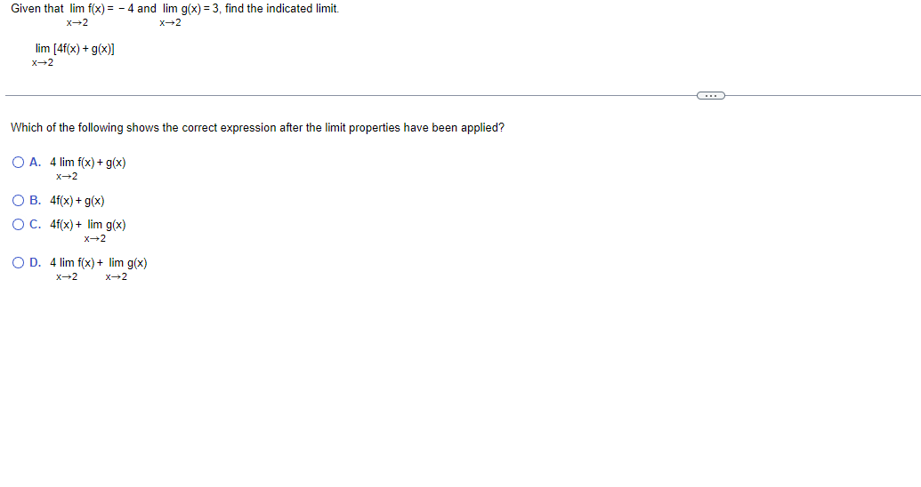 Solved Find the limit if it exists. limx→−1(6x+1) Which of | Chegg.com