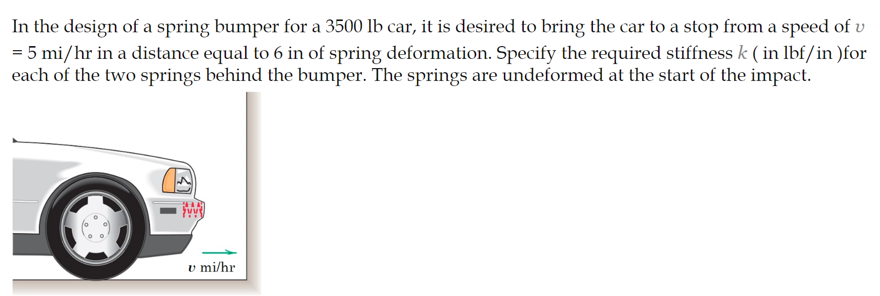 Solved In the design of a spring bumper for a 3500 lb car, | Chegg.com