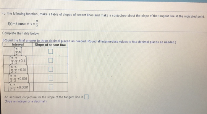 Solved For The Following Function Make A Table Of Slopes Of