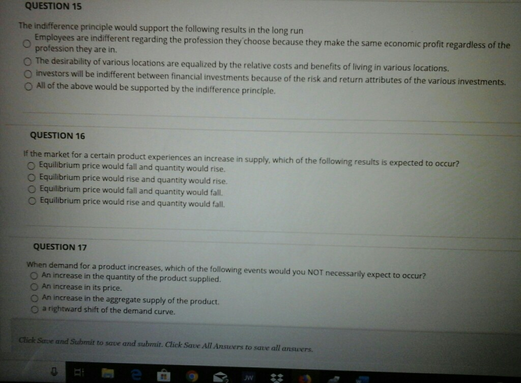 Solved QUESTION 15 The indifference principle would support | Chegg.com