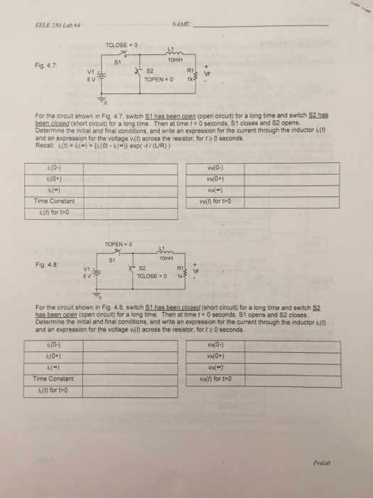 Solved NAME EELE 250 Lab 84 PRELAB SHEETS Perform the | Chegg.com