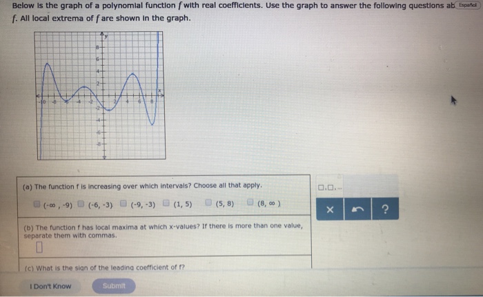Solved Below is the graph of a polynomial function f with | Chegg.com