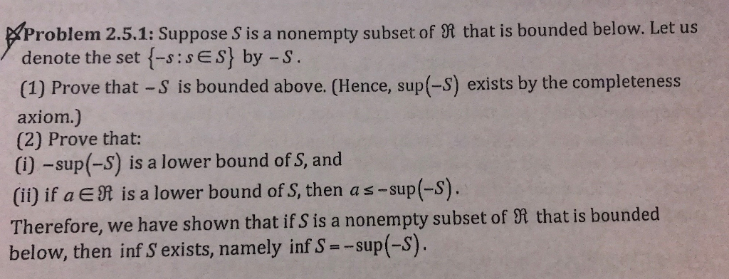Solved Problem 2.5.1: Suppose S is a nonempty subset of R | Chegg.com