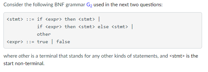 Solved Consider the following BNF grammar G2 used in the | Chegg.com