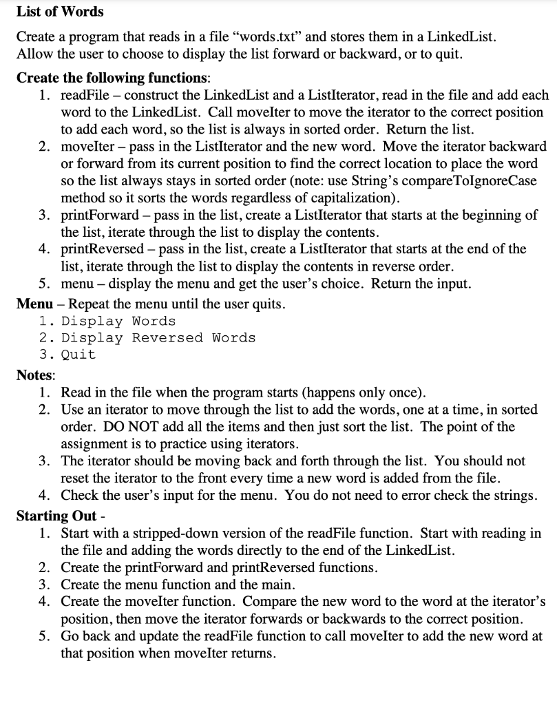 Solved List of Words Create a program that reads in a file | Chegg.com
