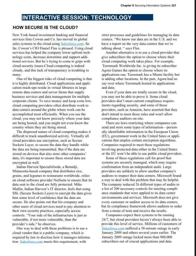 Solved Chapter 8 Securing Information Systems 321 | Chegg.com