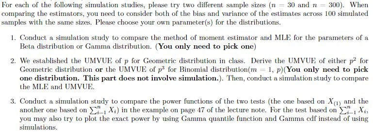 Solved For each of the following simulation studies, please | Chegg.com