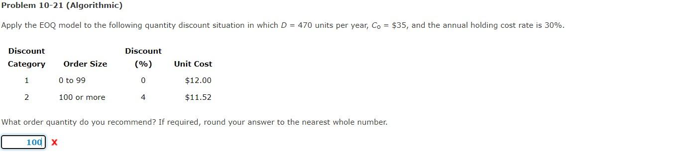 Solved Apply the EOQ model to the following quantity | Chegg.com