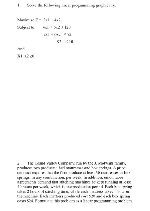 Solved Solve the following linear programming graphically: | Chegg.com