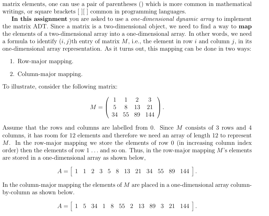 Solved A m×n matrix is a two-dimensional array with m rows | Chegg.com