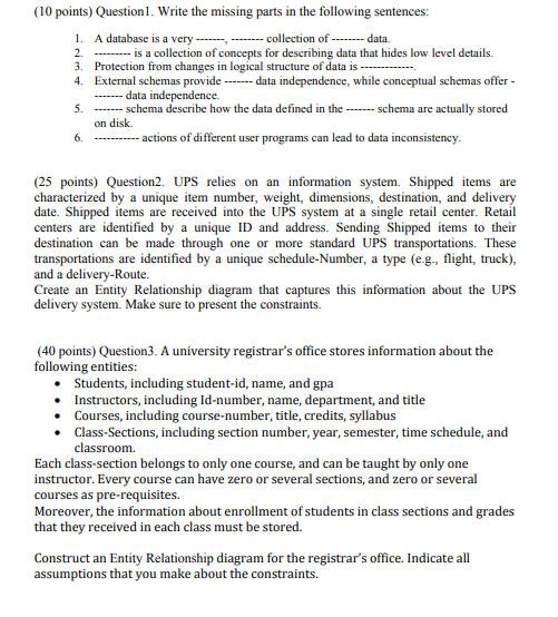 Solved (10 points) Questionl. Write the missing parts in the | Chegg.com
