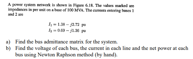 Solved A power system network is shown in Figure 6.18. The | Chegg.com