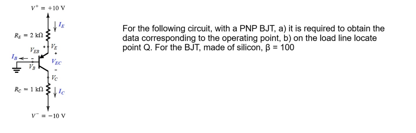 Solved For the following circuit, with a PNP BJT, a) it is | Chegg.com