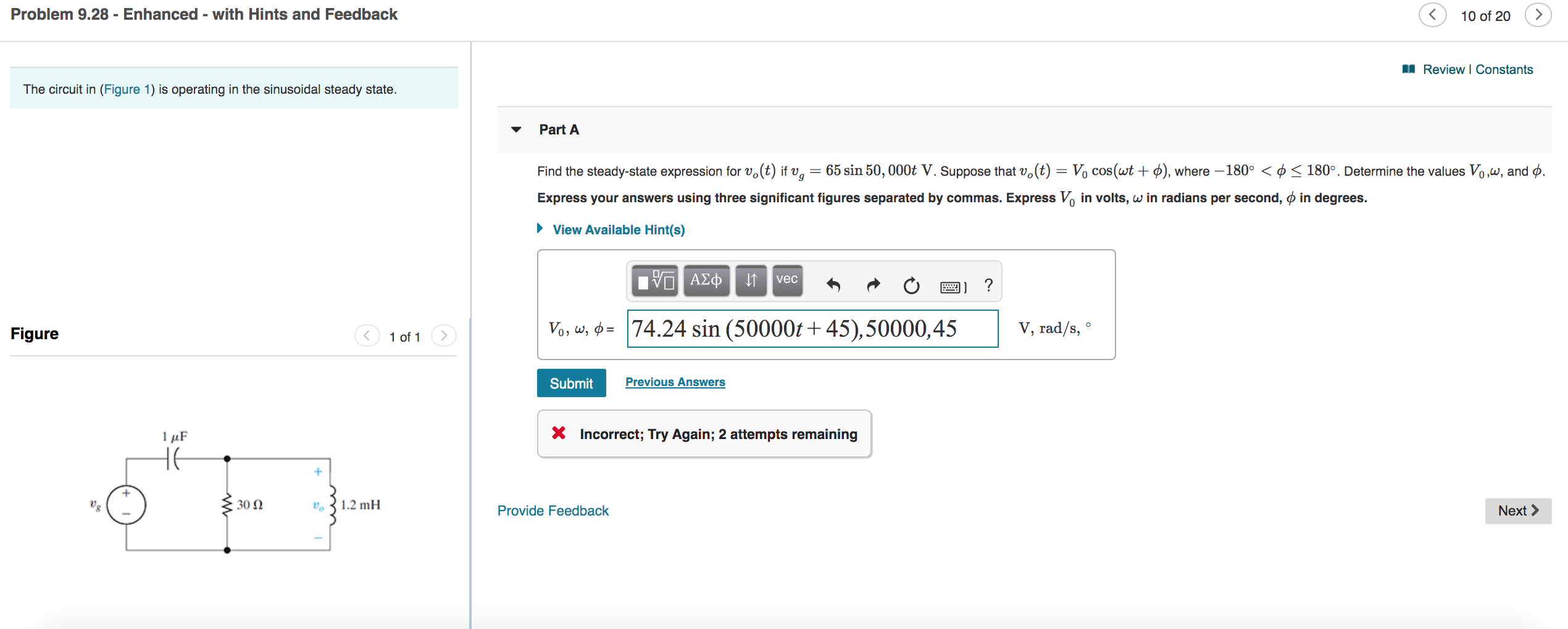 Solved Problem 9.28 - Enhanced - with Hints and Feedback