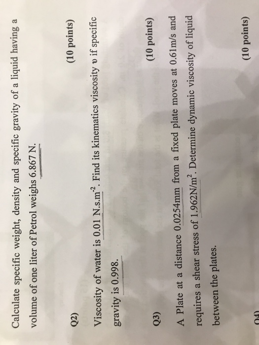 Solved Calculate specific weight, density and specific | Chegg.com