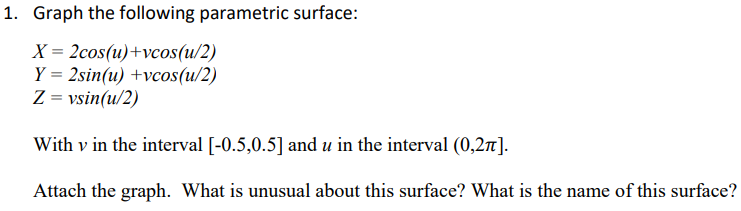 Solved Graph the following parametric surface: | Chegg.com