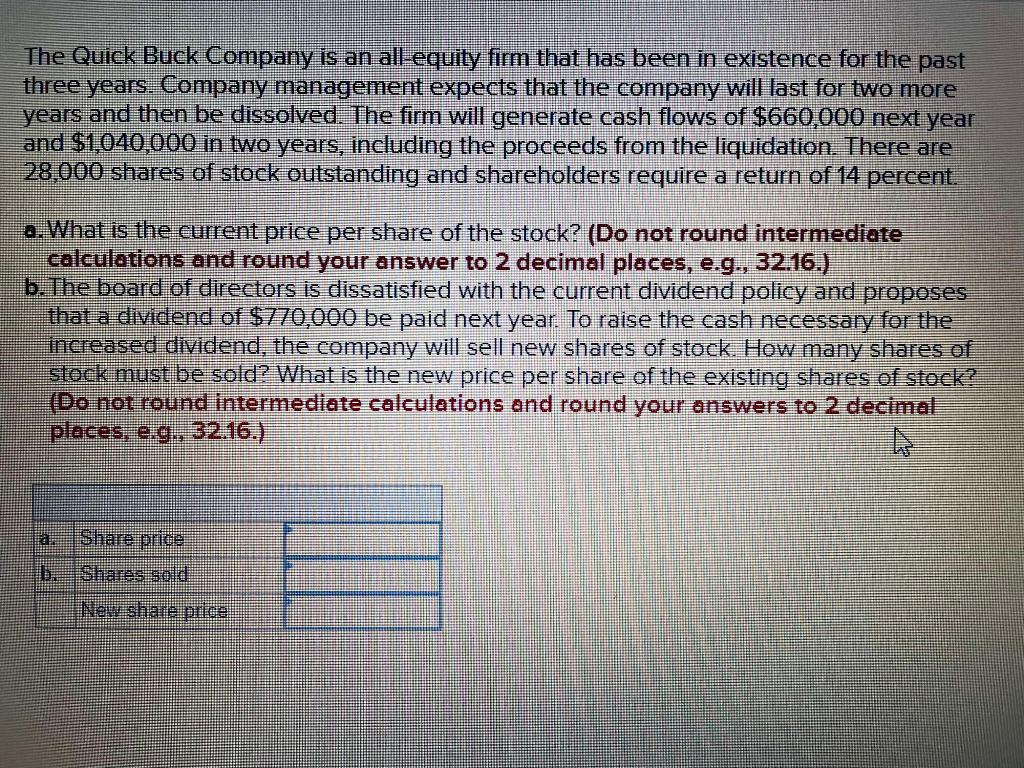 Solved The Quick Buck Company is an all-equity firm that has | Chegg.com