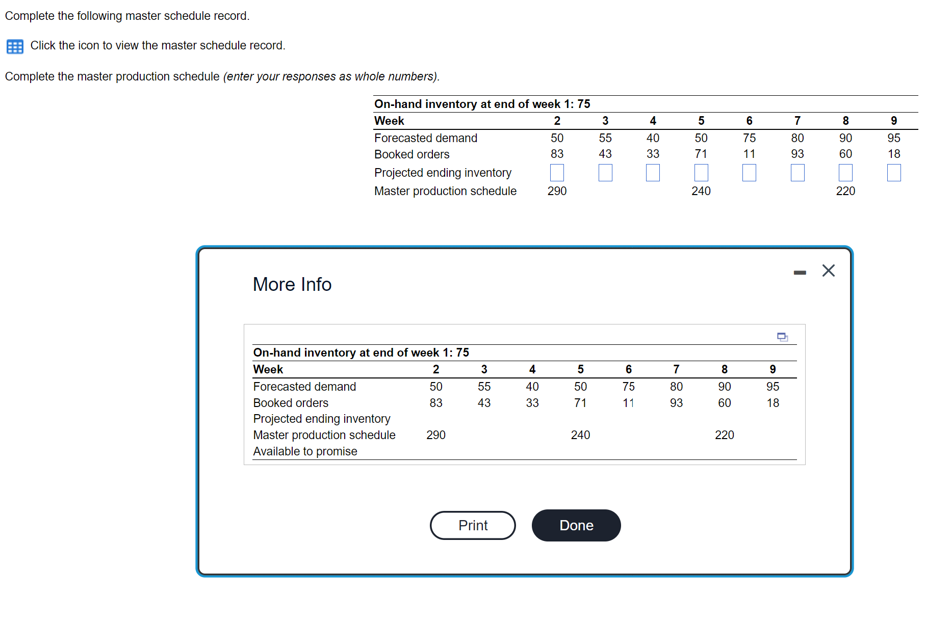 Solved Complete the following master schedule record. Click | Chegg.com