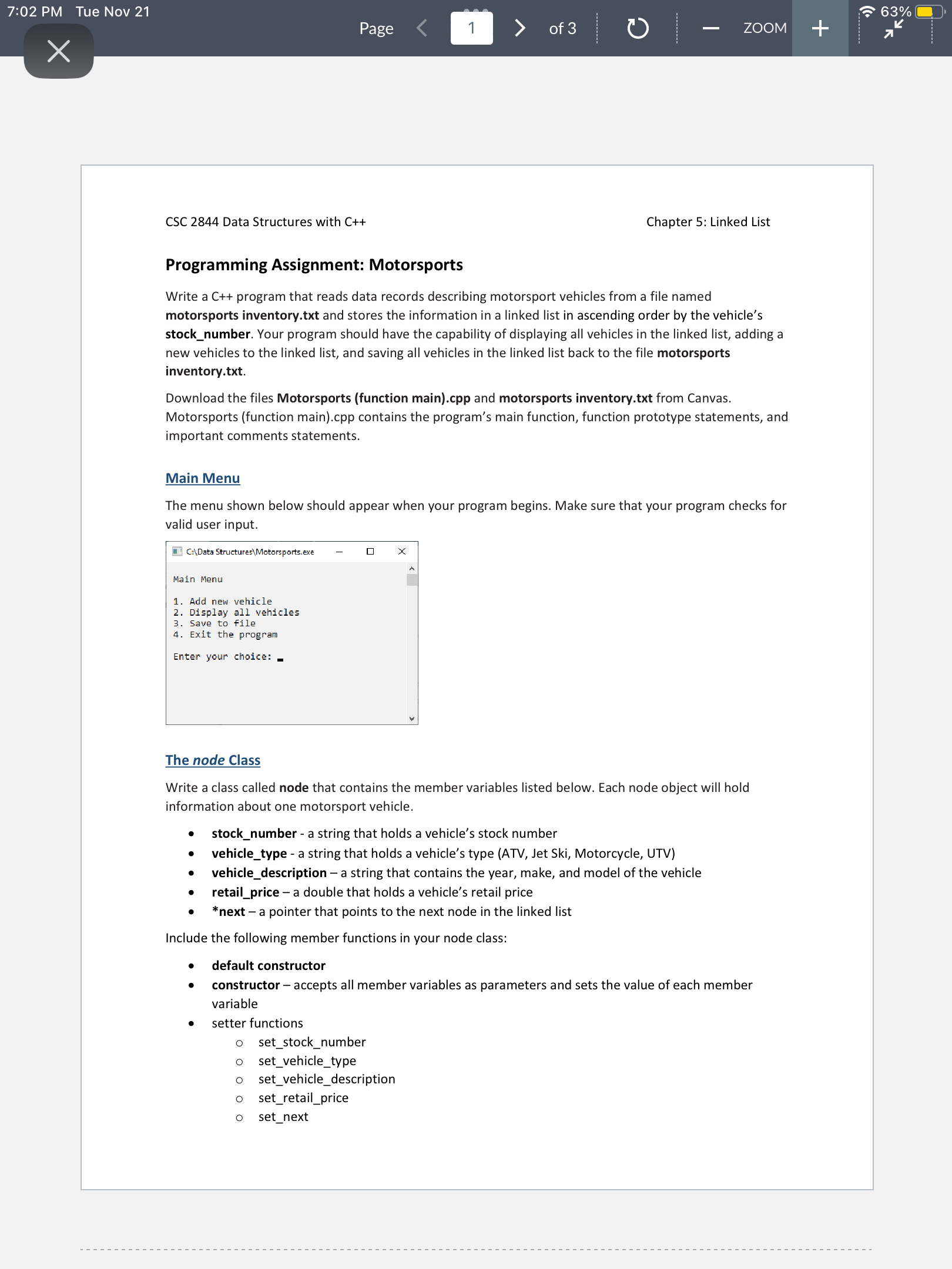 Solved Programming Assignment: Motorsports Write a C++ | Chegg.com