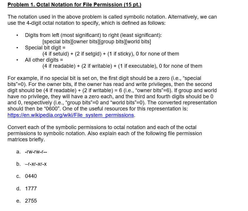 Solved Problem 1 Octal Notation For File Permission 15 9637