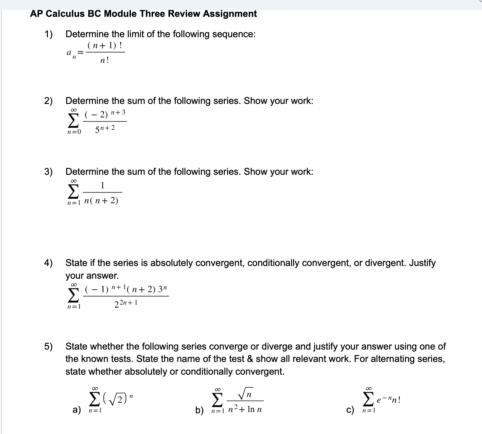 Solved AP ﻿Calculus BC ﻿Module Three Review | Chegg.com
