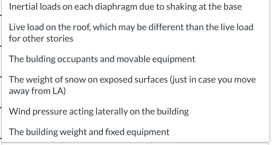 Solved Inertial loads on each diaphragm due to shaking at | Chegg.com