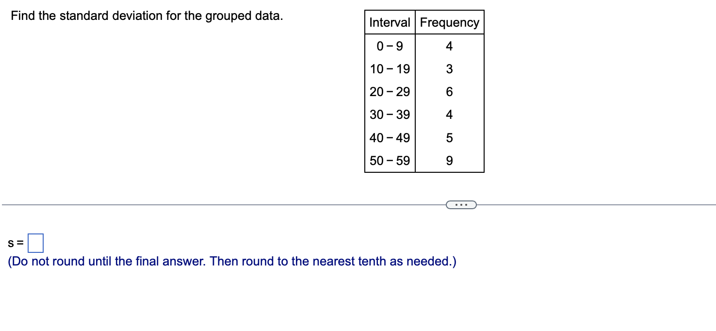 Solved Find the standard deviation for the grouped data. | Chegg.com