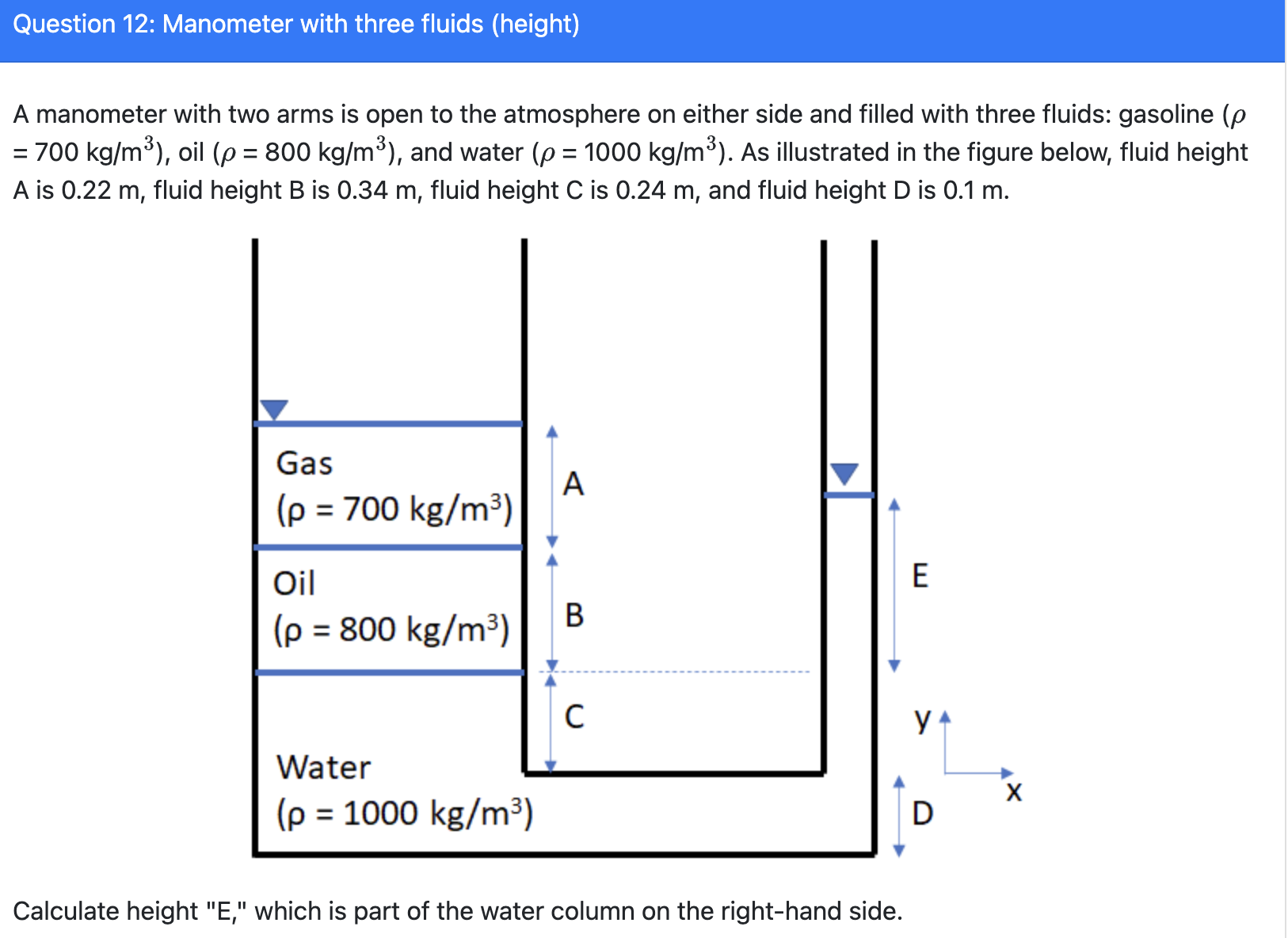 Solved Question 12: Manometer with three fluids (height)A | Chegg.com