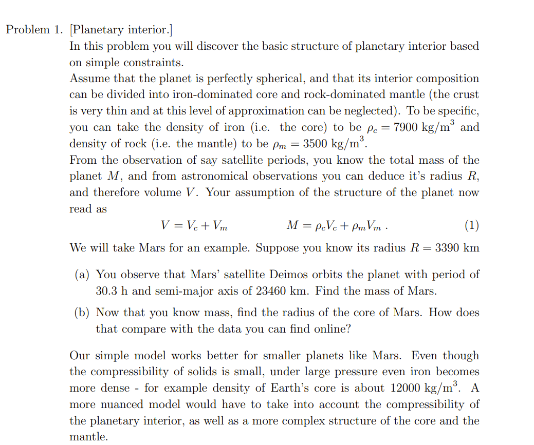 Solved Problem 1. [Planetary interior.]In this problem you | Chegg.com