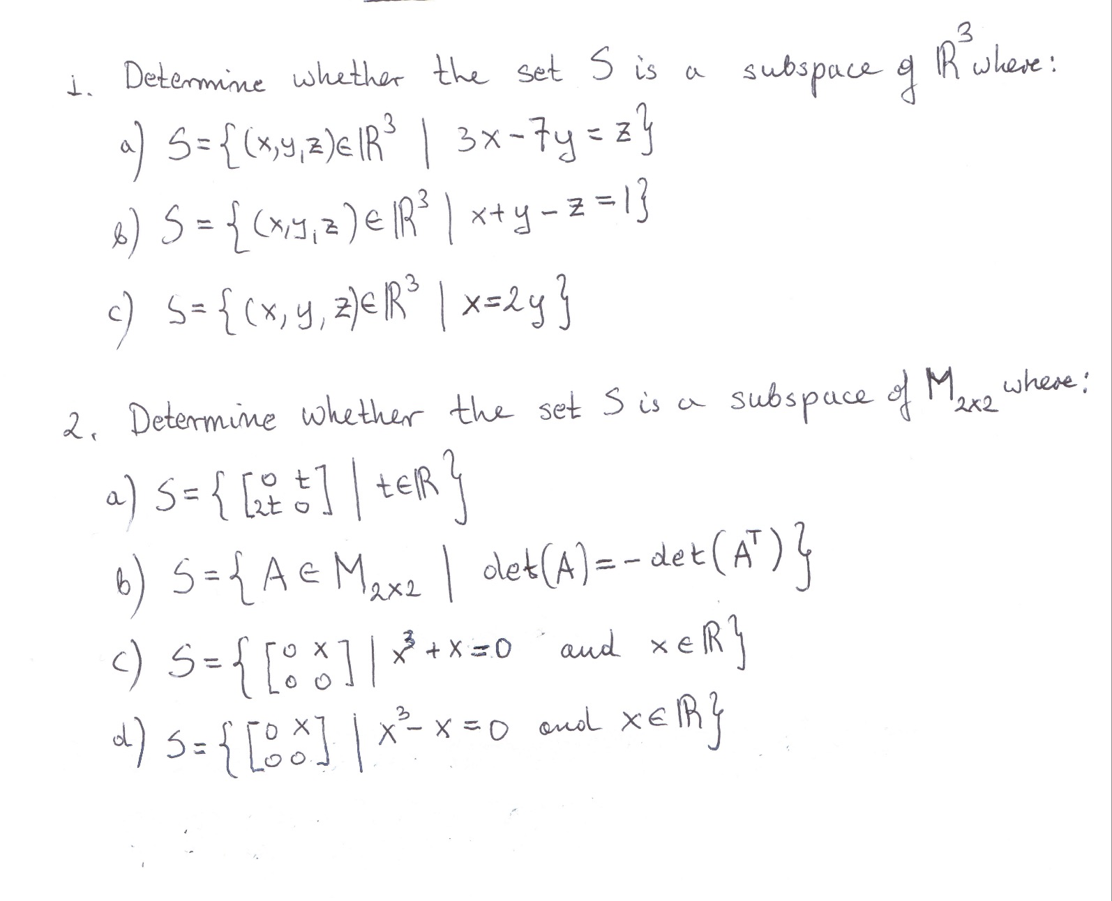 Solved Determine whether the set S ﻿is a subspace of R3 | Chegg.com
