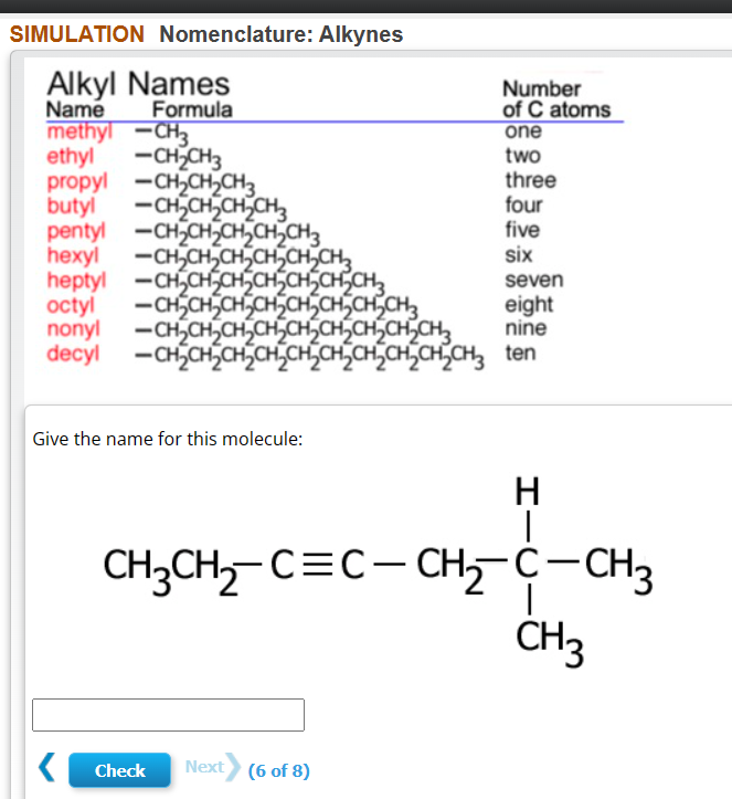 Solved SIMULATION Nomenclature: Alkynes Give the name for | Chegg.com Solved SIMULATION Nomenclature: Alkynes Give the name for | Chegg.com