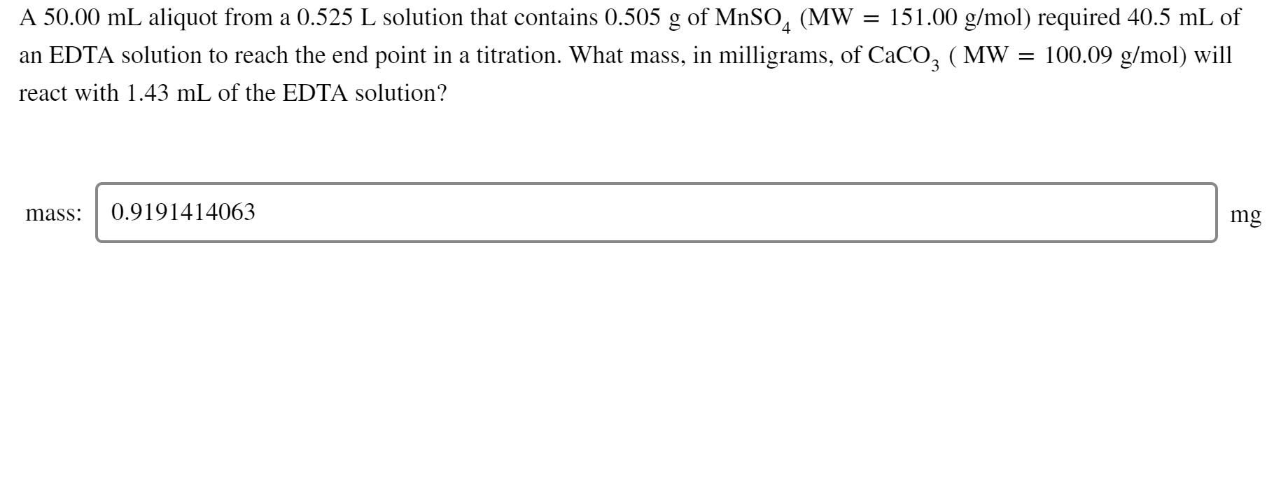 Solved A 50 00 Ml Aliquot From A 0 525 L Solution That