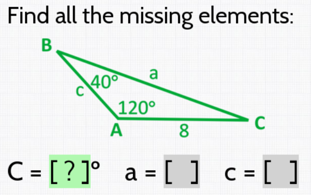 Solved Find all the missing elements: 40°a 120° 8 | Chegg.com
