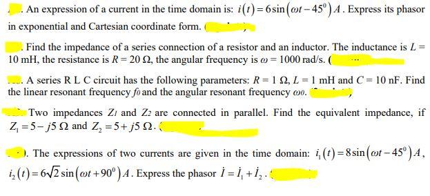 Solved An expression of a current in the time domain is: | Chegg.com