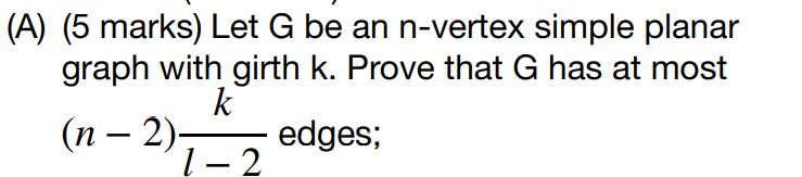 Solved Let G be an n-vertex simple planar graph with girth | Chegg.com