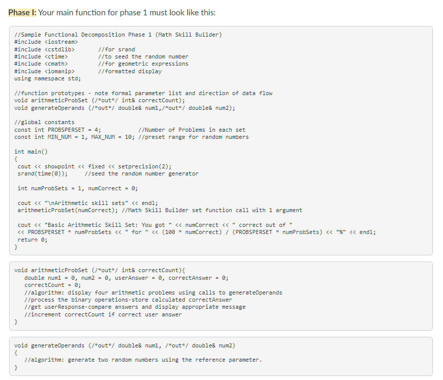 Solved Phase 1: Your main function for phase 1 must look | Chegg.com