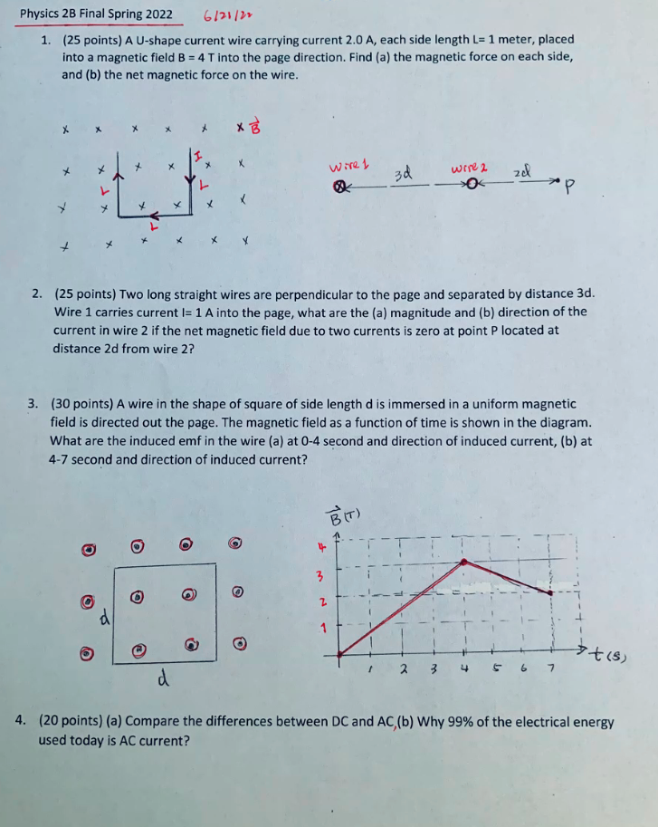 Solved Physics 2B Final Spring 2022 6121122 1. (25 points) A | Chegg.com