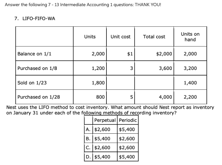 Solved Answer the following 7 - 13 Intermediate Accounting 1 | Chegg.com