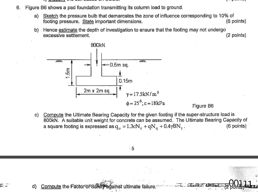 Solved 6. Figure B6 shows a pad foundation transmitting its | Chegg.com