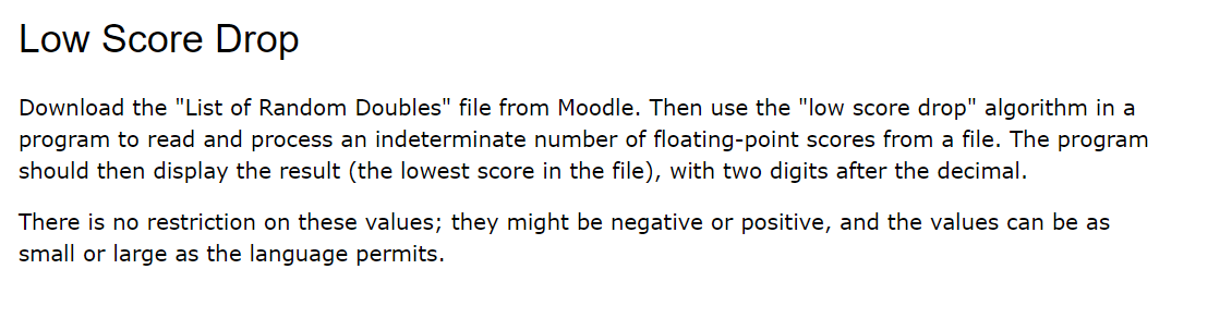 Low Score Drop Download the "List of Random Doubles" | Chegg.com