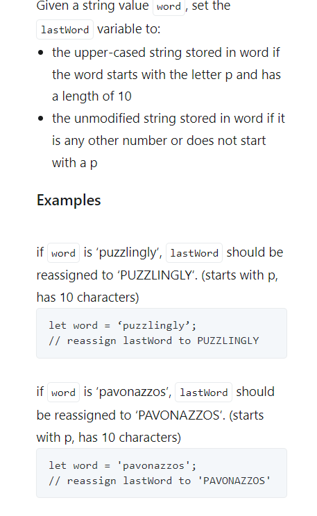 Solved Given a string value word, set the lastWord variable | Chegg.com