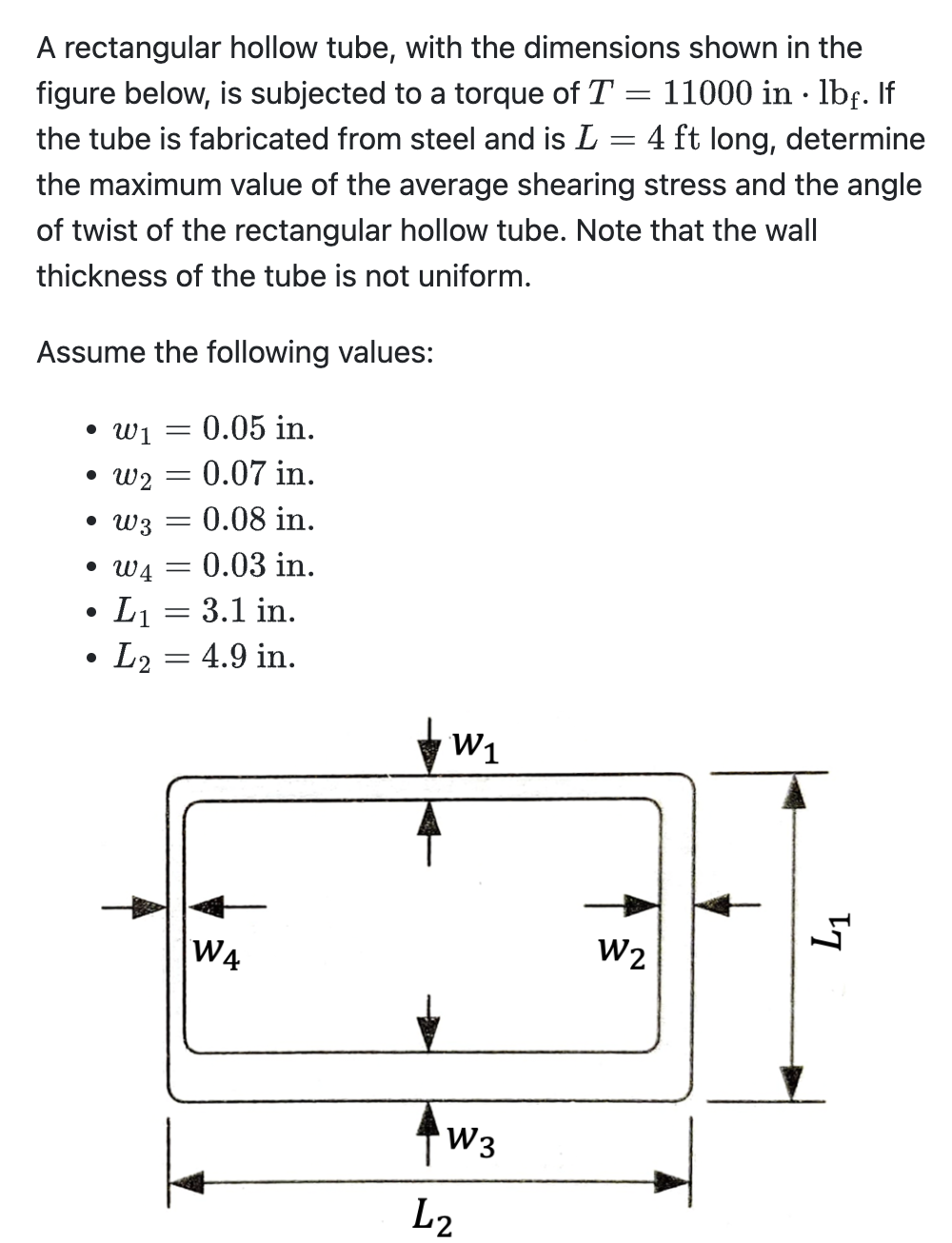 Solved A rectangular hollow tube, with the dimensions shown | Chegg.com