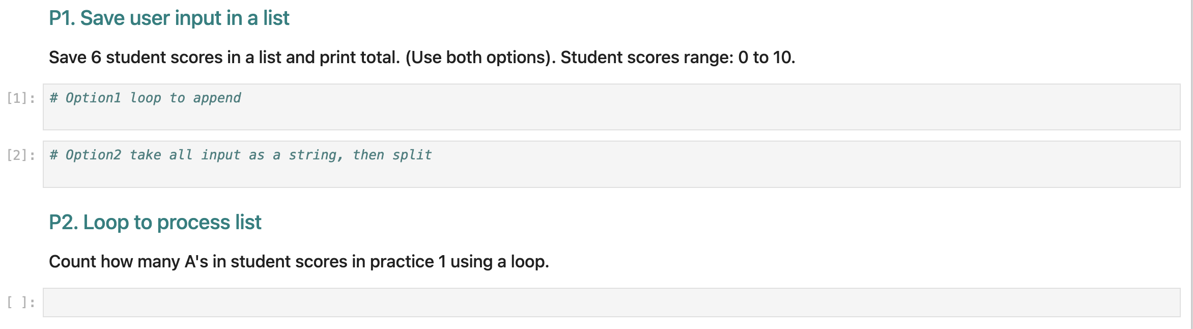 Solved by an EXPERT P1. ﻿Save user input in a listSave 6 ﻿student scores | Chegg.com