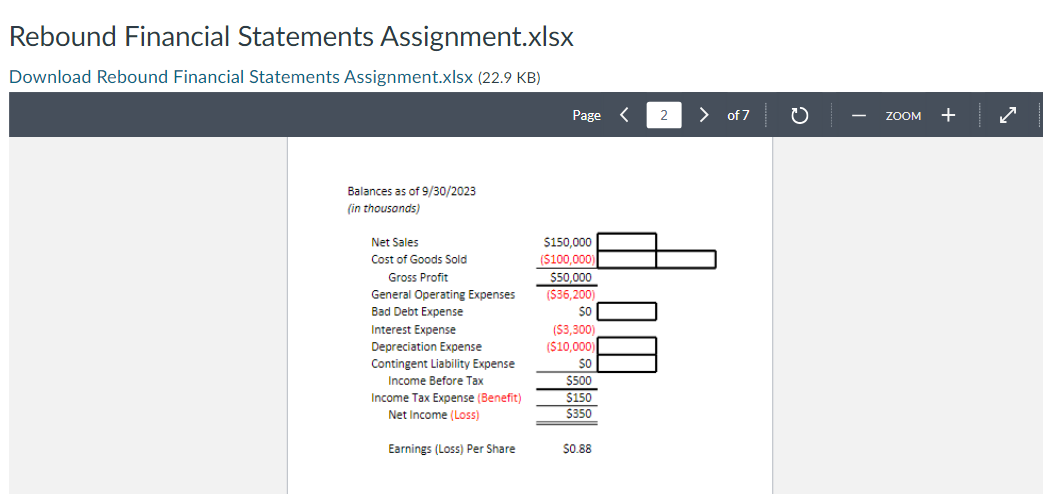 Rebound Financial Statements Assignment.xlsx Download | Chegg.com