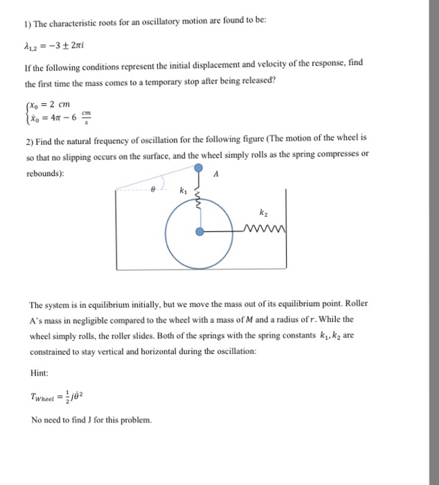 Solved The characteristic roots for an oscillatory motion | Chegg.com
