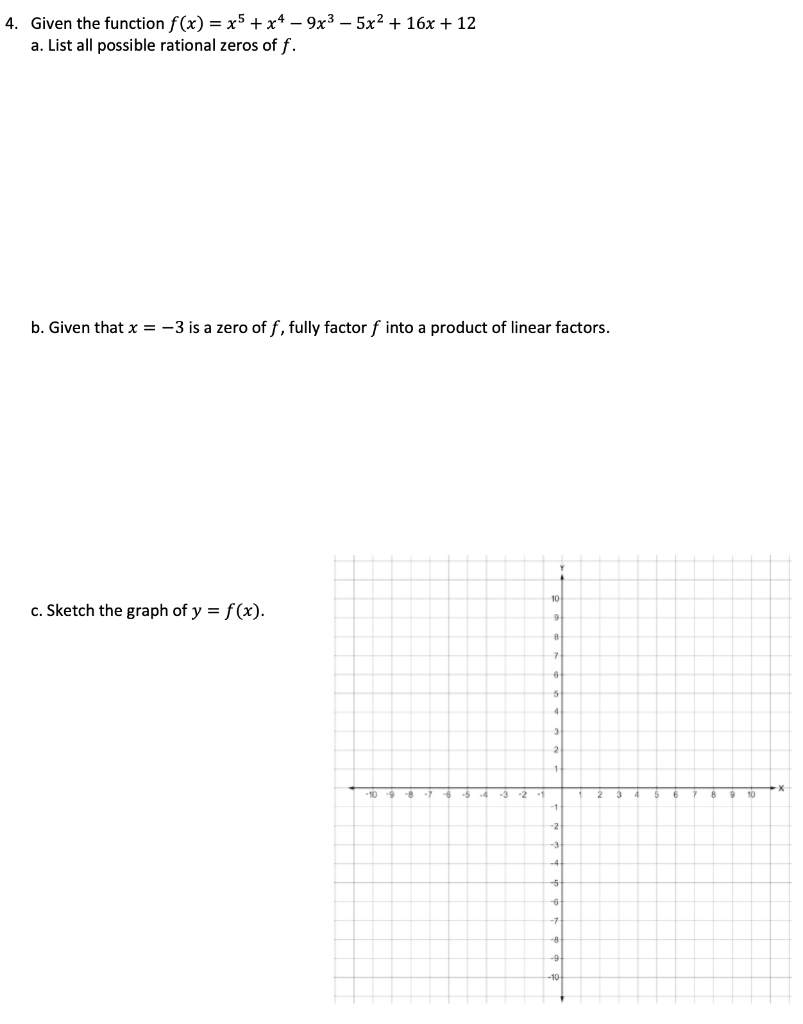 Solved Given the function f(x)=x5+x4−9x3−5x2+16x+12 a. List | Chegg.com