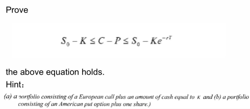 Solved Prove S0−K≤C−P≤S0−Ke−rτ the above equation holds. | Chegg.com